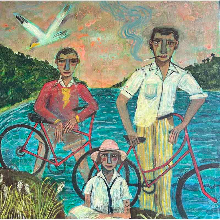 'Bike riders' by NZ artist Emma Hercus – Railway Street Gallery + Studios